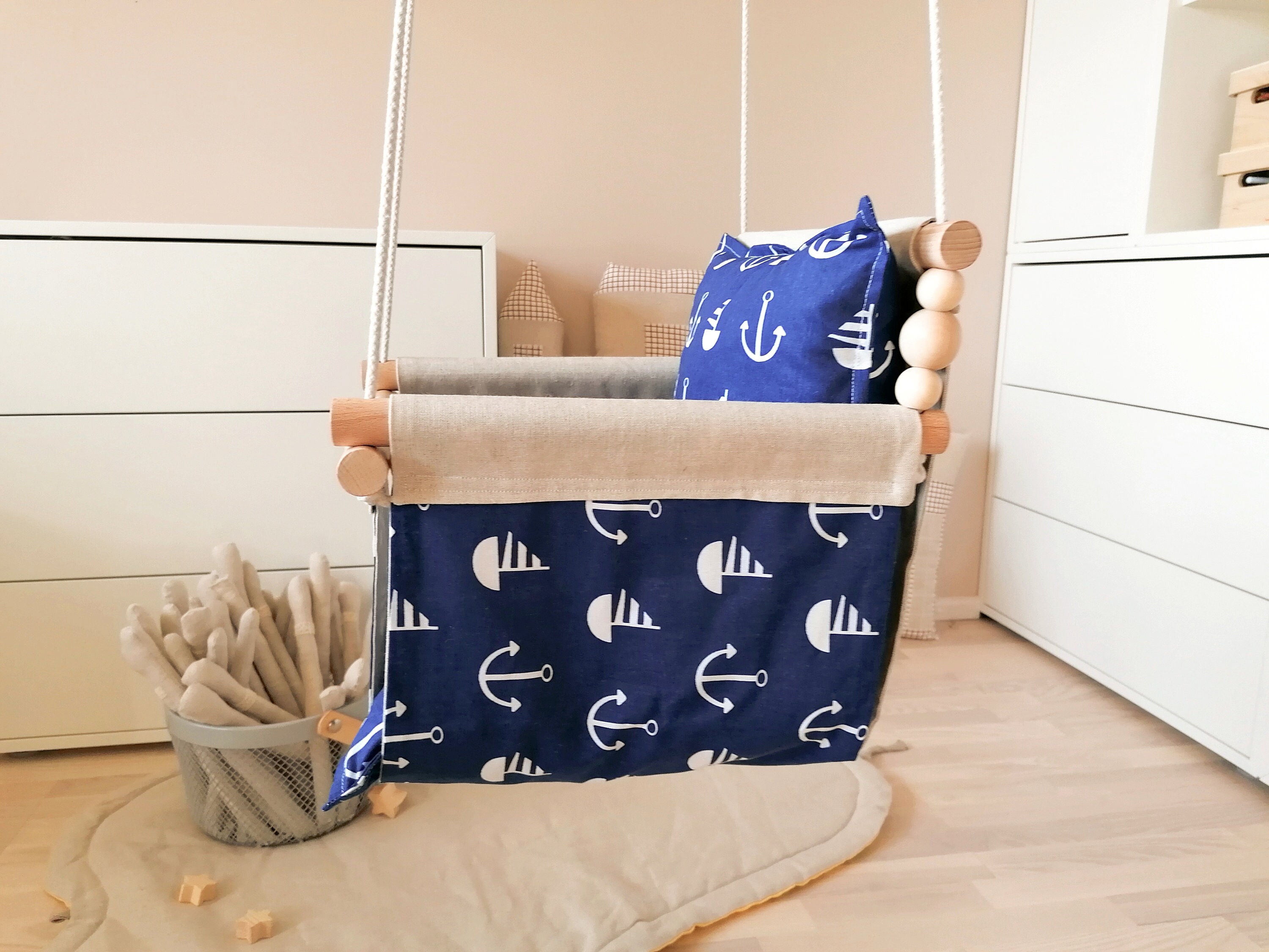 Nautical Baby Swing. Fabric Sit Swing. Baby Shower Gift. Toddler Swing ...
