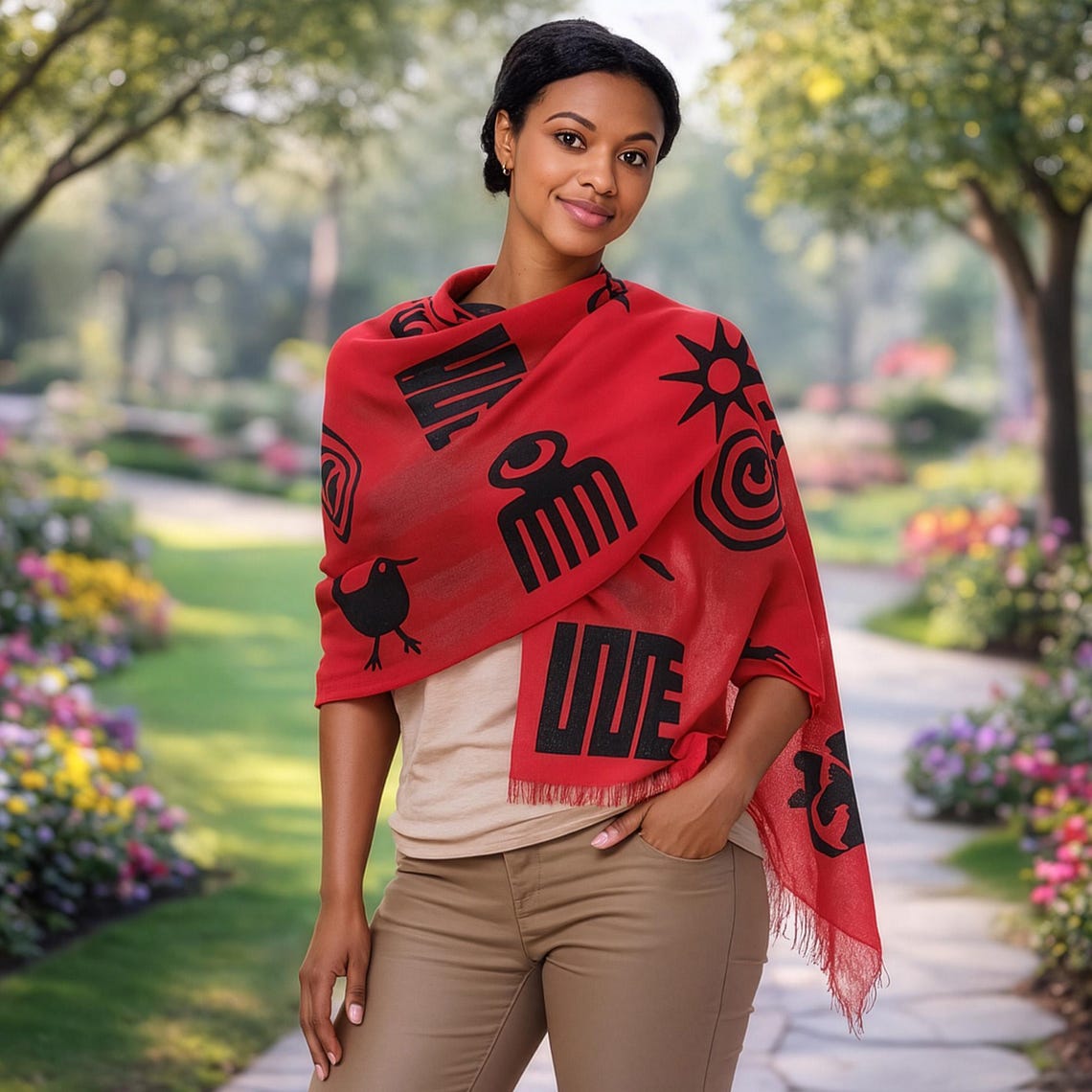Adinkra Symbol Scarf, Beautiful Pattern Light Scarf With West African ...