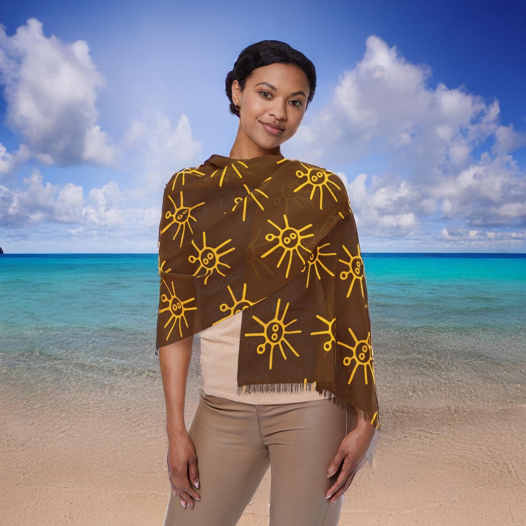 Puerto Rican Taino Symbol Light Scarf, Beautiful Brown and Gold Pattern ...