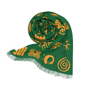 Adinkra Symbol Light Scarf, Beautiful Pattern Scarf Green and Gold With ...