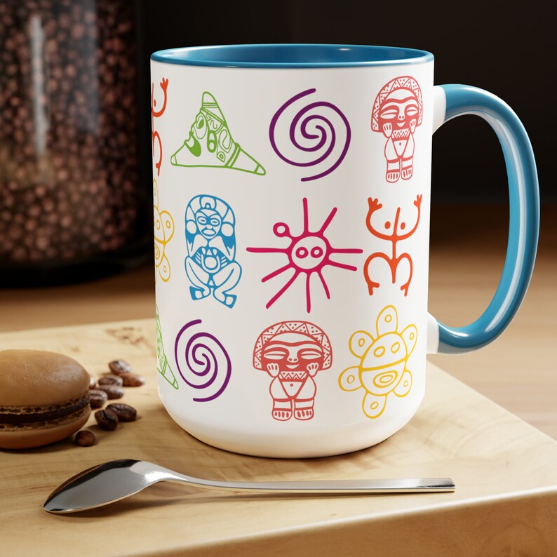 Taino Symbol Coffee Mugs, 15oz Multicolor Mugs, Tea Cups, Puerto Rican ...