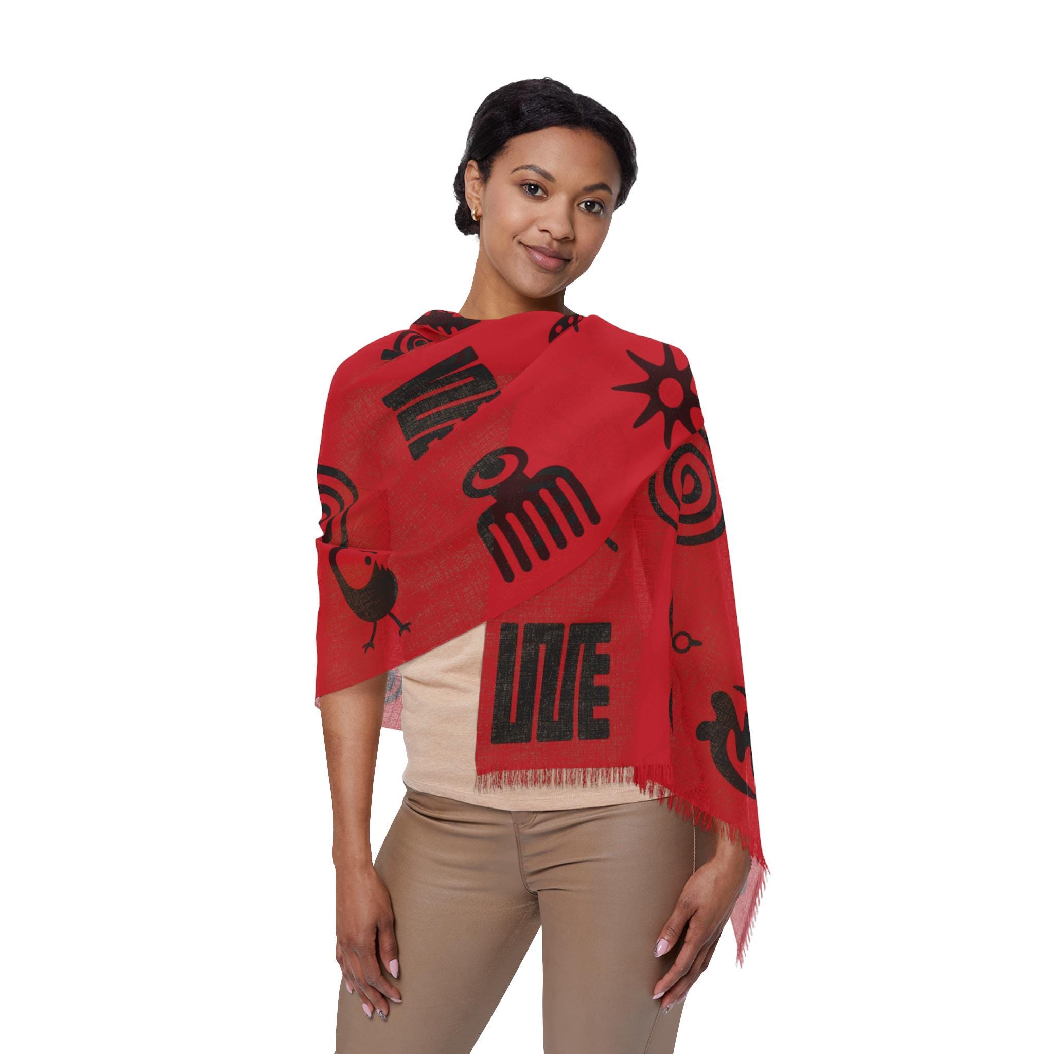 Adinkra Symbol Scarf, Beautiful Pattern Light Scarf With West African ...