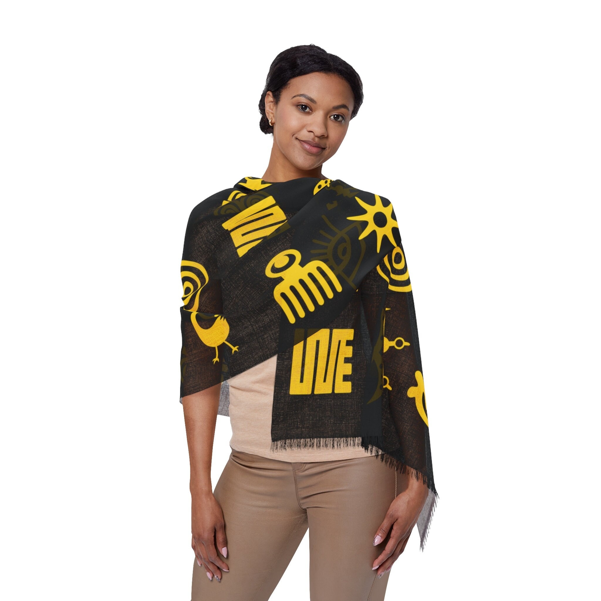Adinkra Symbol Light Scarf, Beautiful Pattern Scarf With West African ...