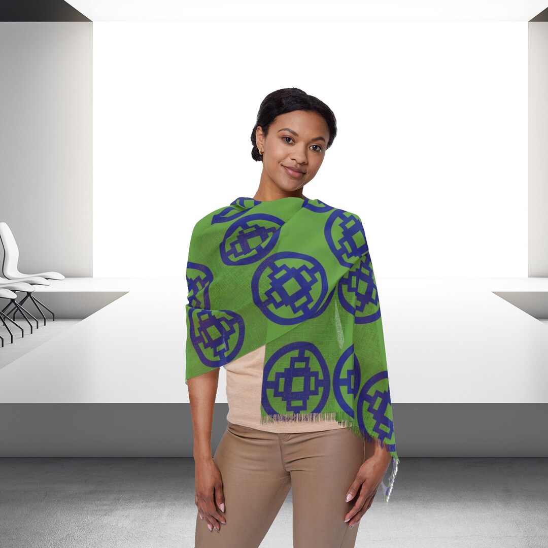 Adinkra Symbol Light Scarf, Beautiful Dame Dame Symbol Blue & Green ...