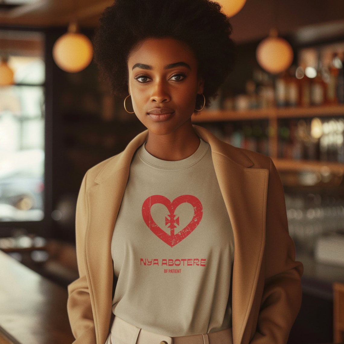 Vintage Style Nya Abotere Symbol (patience) Cotton Tee, African Adinkra ...