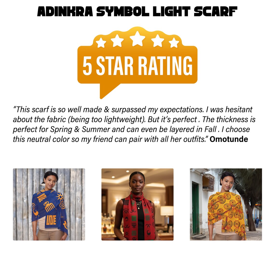 Adinkra Symbol Scarf, Beautiful Pattern Light Scarf With West African ...