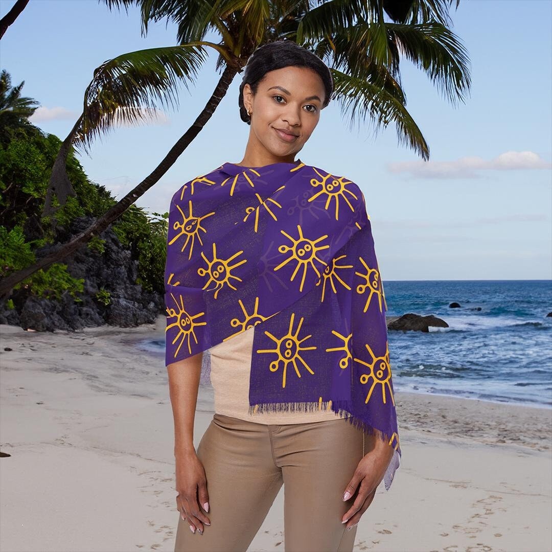 Puerto Rican Taino Symbol Light Scarf, Beautiful Purple and Gold ...