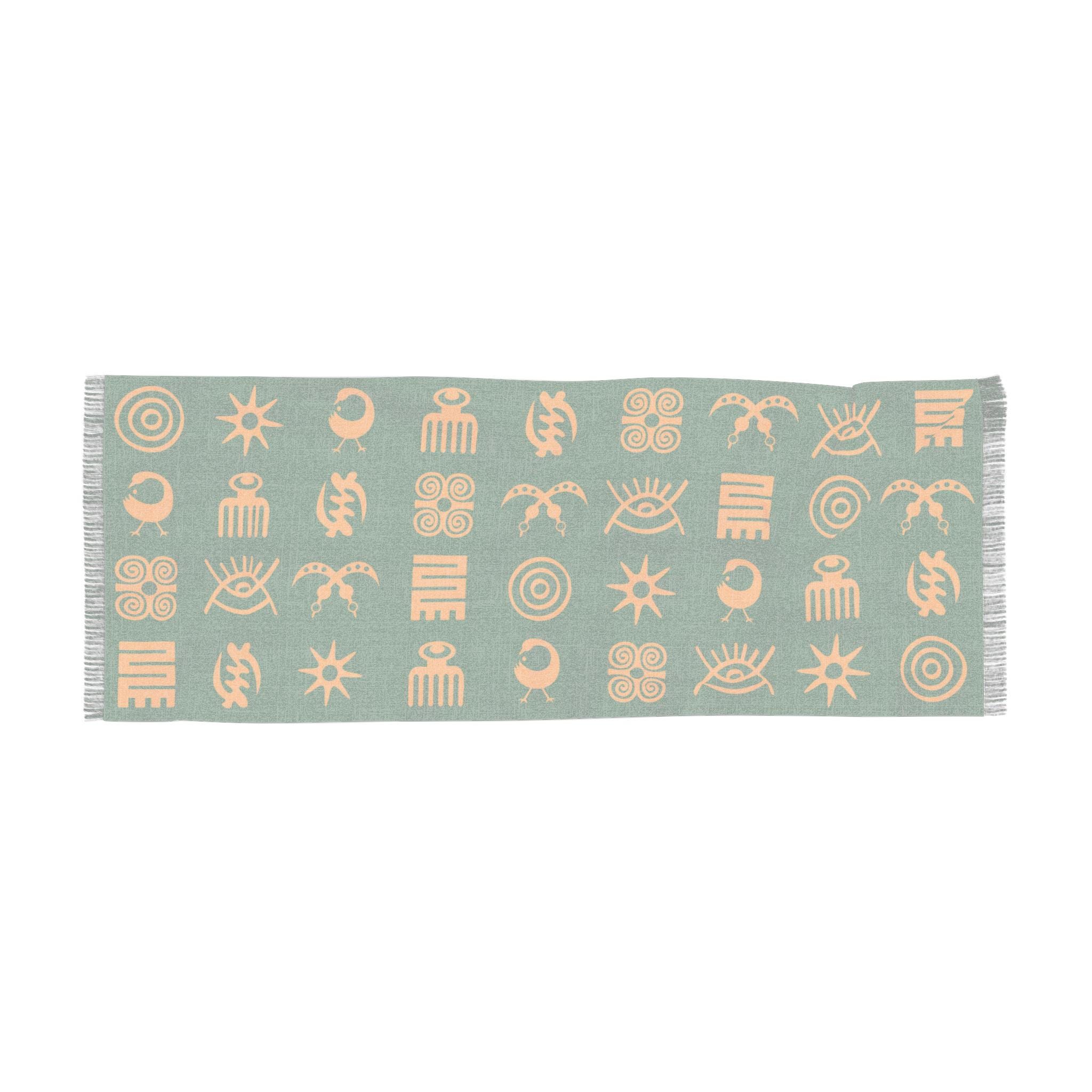 Adinkra Symbol Light Scarf, Beautiful Pattern Scarf Green and Gold With ...