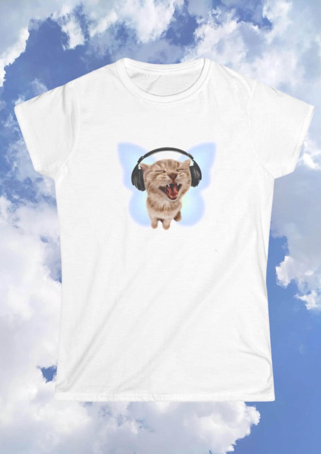 Y2K Cat Headphones Tee | Kawaii Aesthetic Catcore Shirt | Cute Blue ...