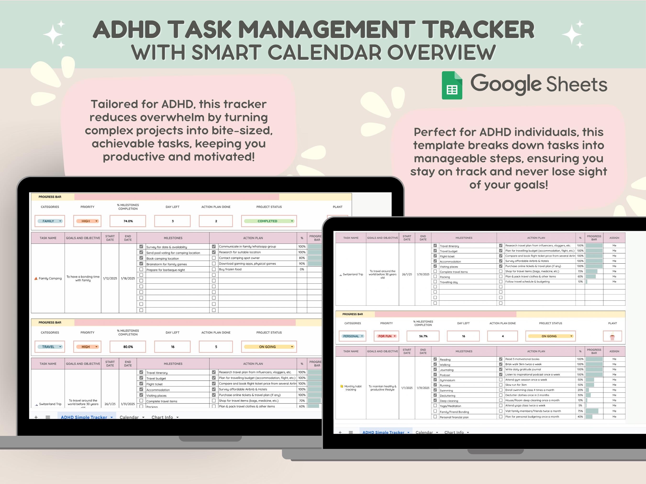ADHD Task Tracker Spreadsheet Task Management Enhanced Task Planning ...