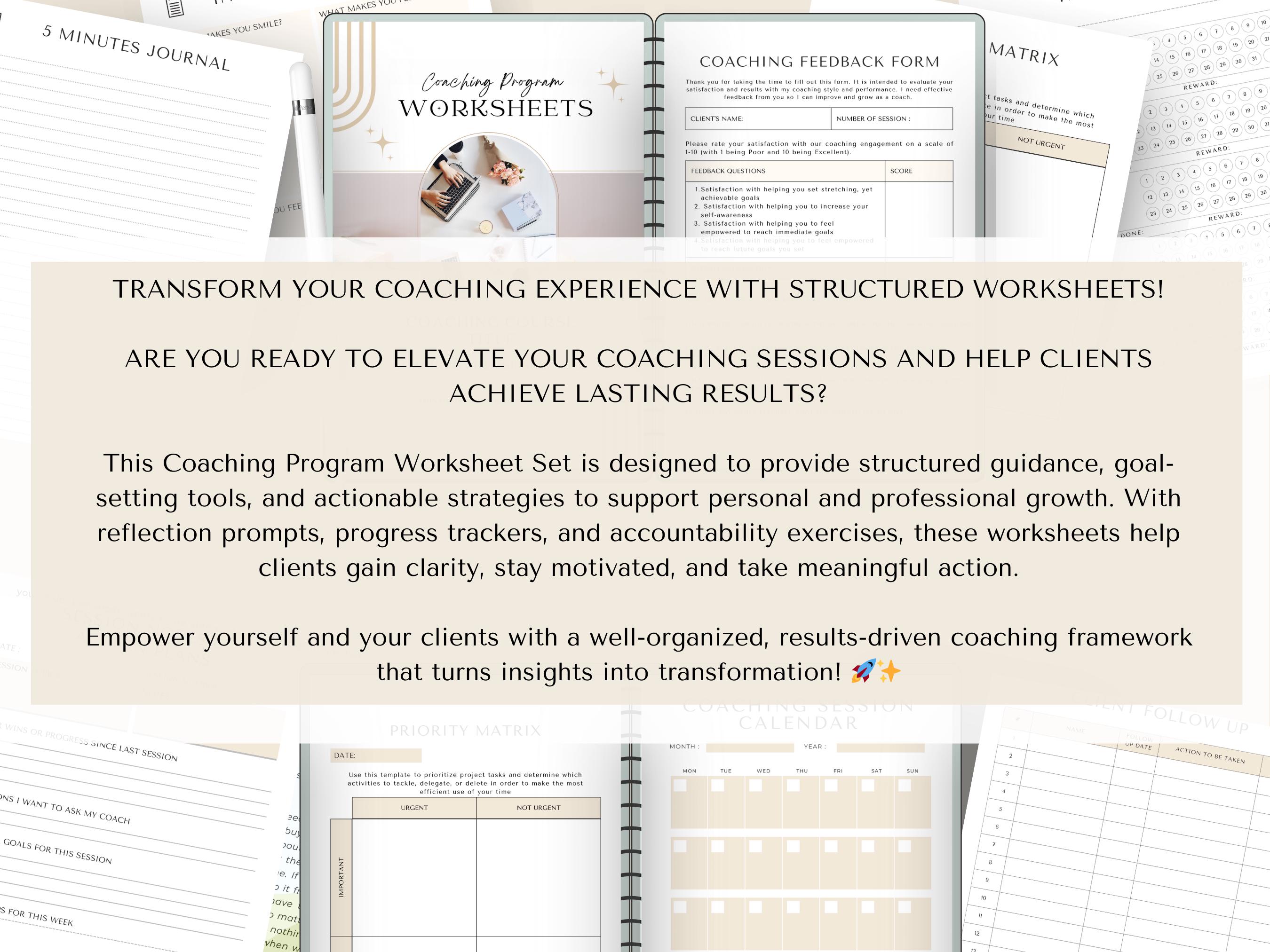 Coaching Worksheets for Coaching Business | Client Session Tracker ...