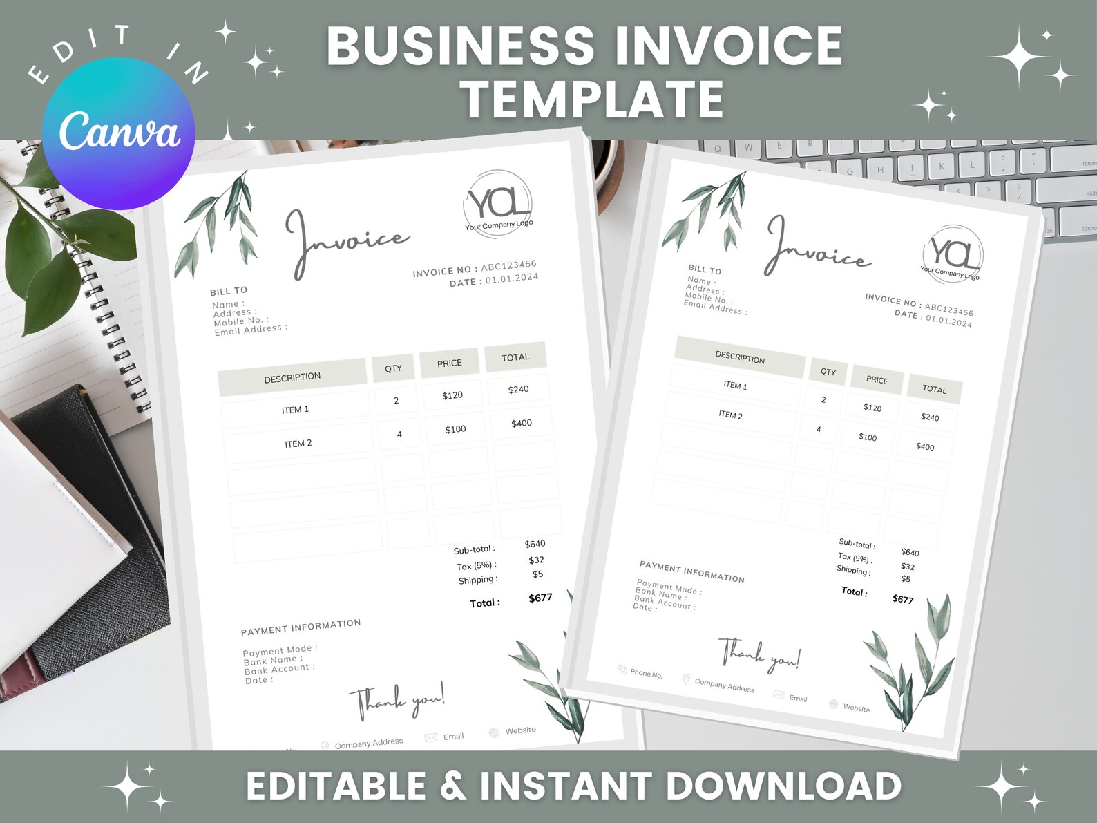 Editable Invoice Template | Business Receipt | Simple Invoice ...