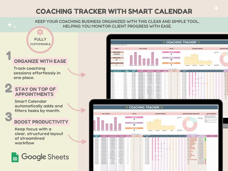 Coaching Tracker Smart Calendar | Client Onboarding Checklist | Client ...