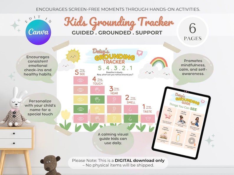 Kids Grounding Technique Tracker: Calming Coping Skills With Guiding ...