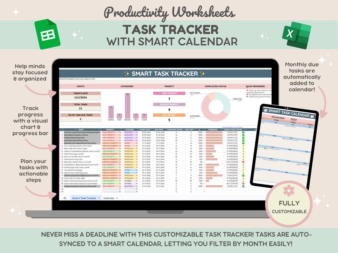 ADHD Task Tracker With Smart Calendar | Productivity Tool | Daily Task ...
