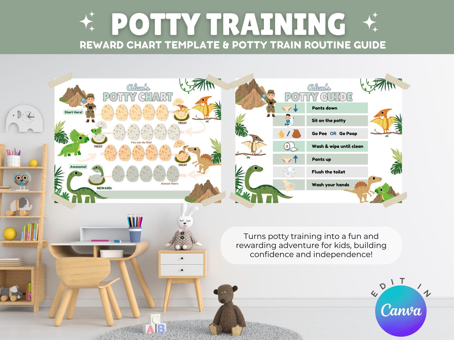 Editable Potty Training Chart | Dino Egg | Printable Potty Chart ...