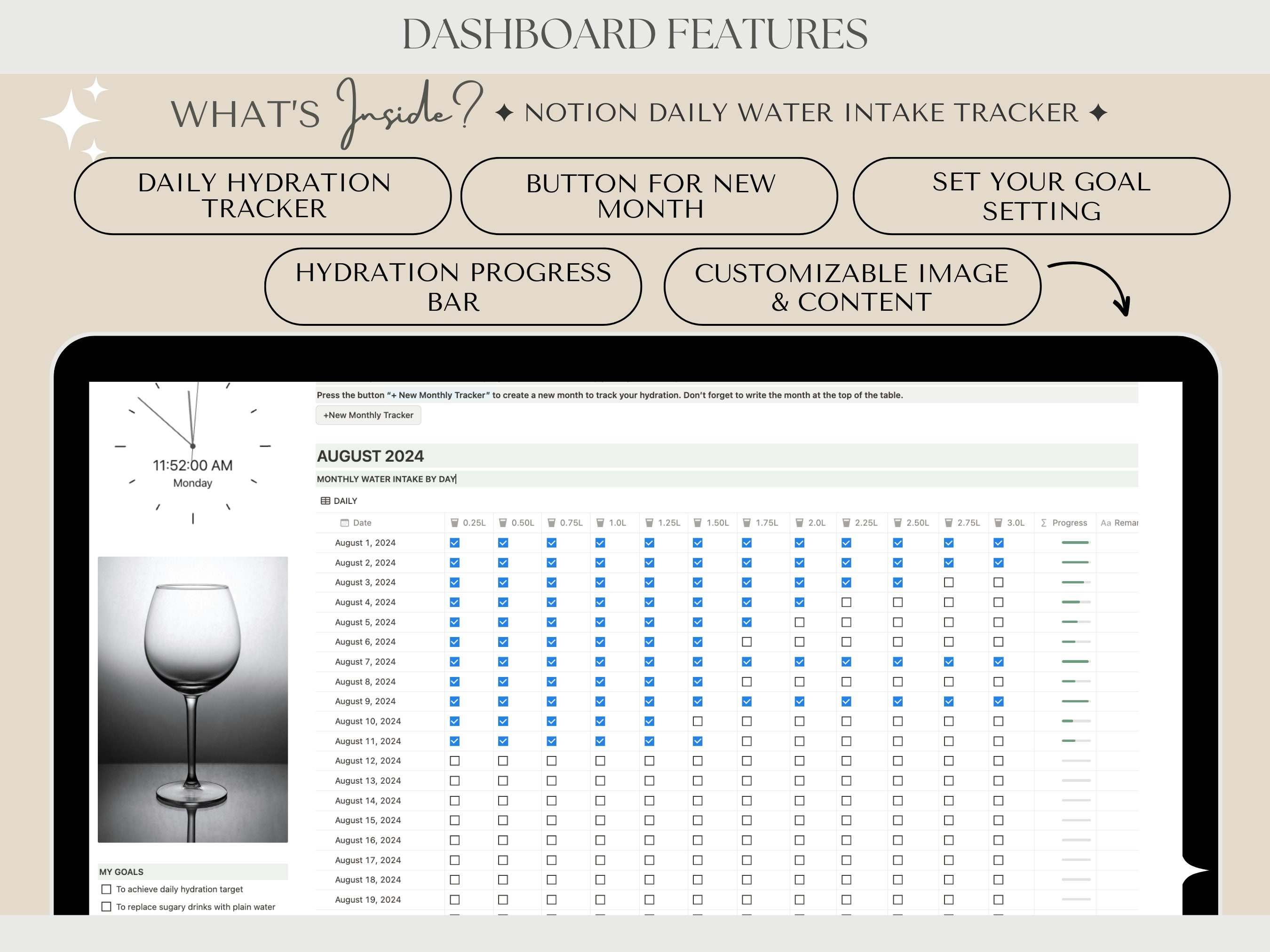 Notion Daily Water Intake Tracker | Digital Hydration Log | Stay ...