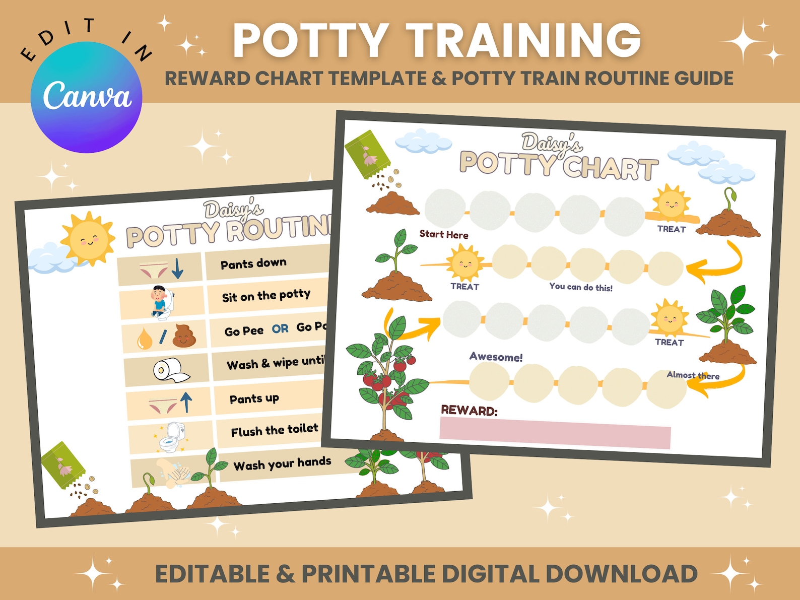 Editable Potty Training Chart | Printable Potty Chart | Toilet Training ...