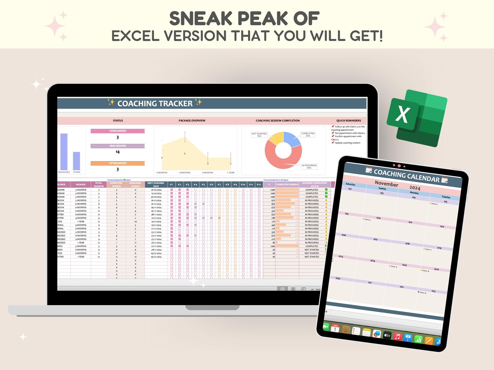 Coaching Tracker Smart Calendar | Client Onboarding Checklist | Client ...