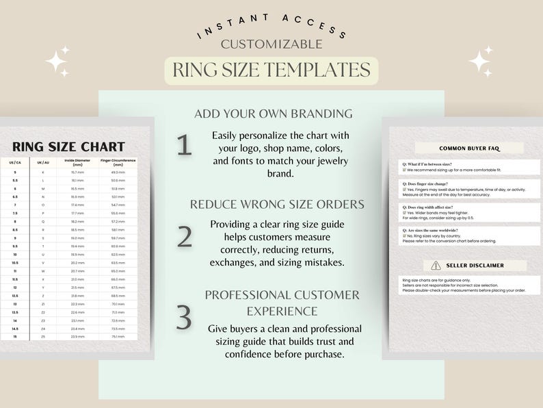 Editable Ring Size Chart Template | Printable Ring Sizer | Ring ...
