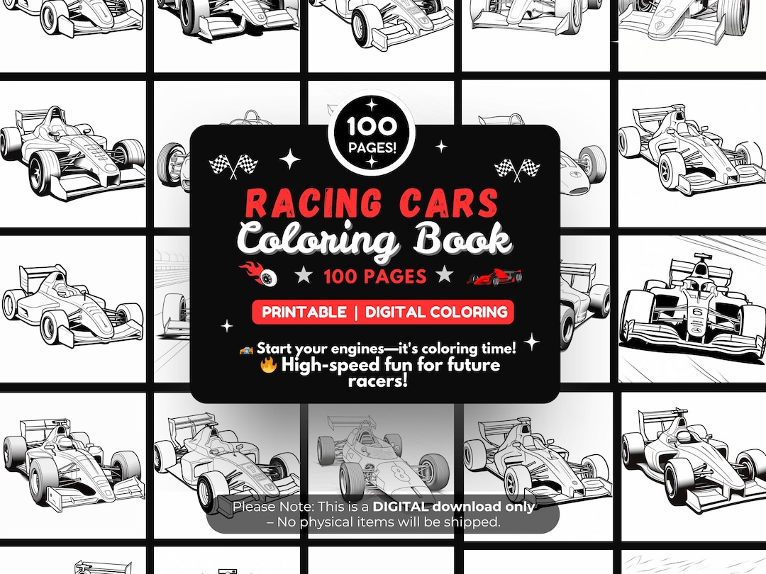 100 Racing Car Coloring Pages: Fine Motor Skill Activity (PDF Download ...
