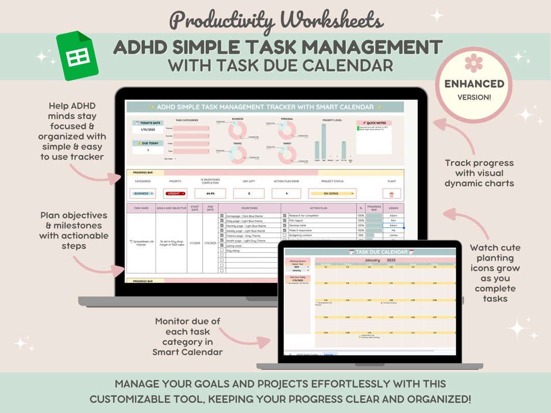 ADHD Task Tracker Spreadsheet Task Management Enhanced Task Planning ...