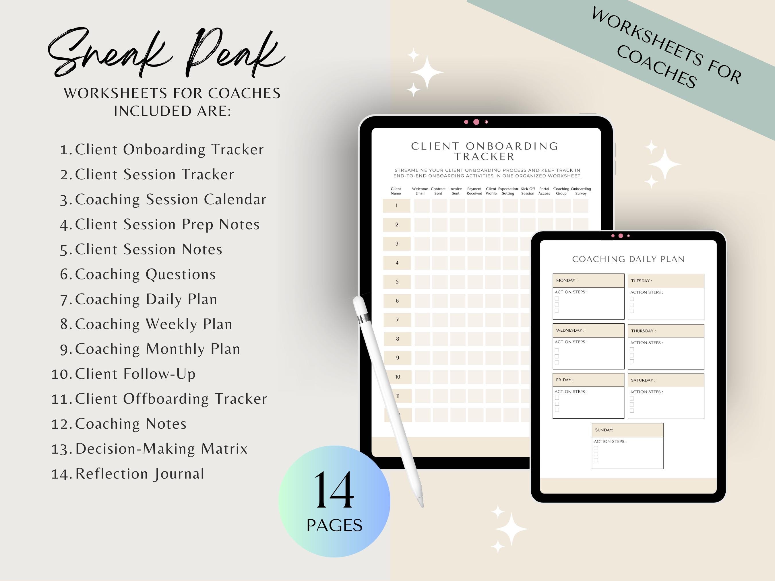 Coaching Worksheets for Coaching Business | Client Session Tracker ...