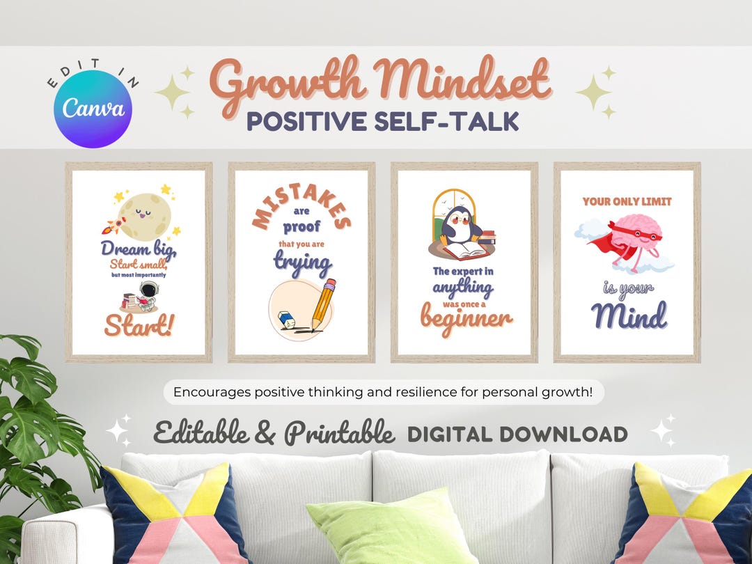 Growth Mindset Editable Posters | Positive Self-talk | Art Therapy ...