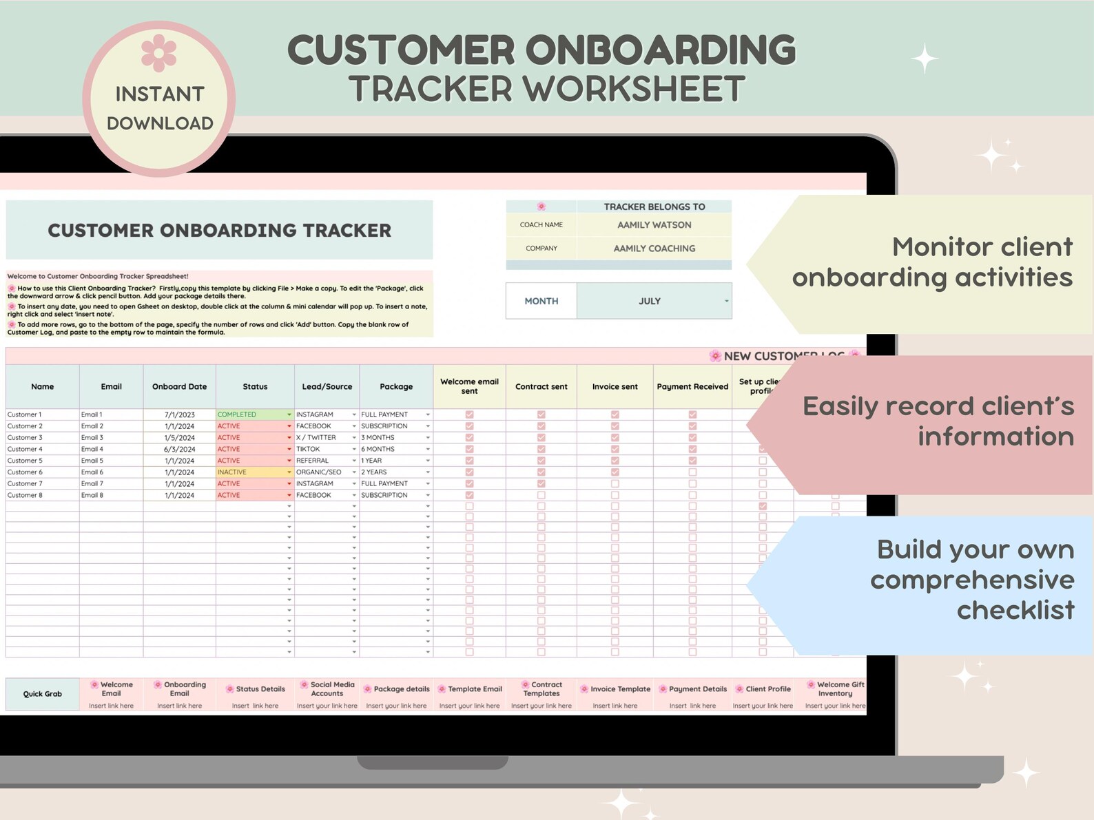 Customer Onboarding Tracker for Coaches | Client Session Management ...