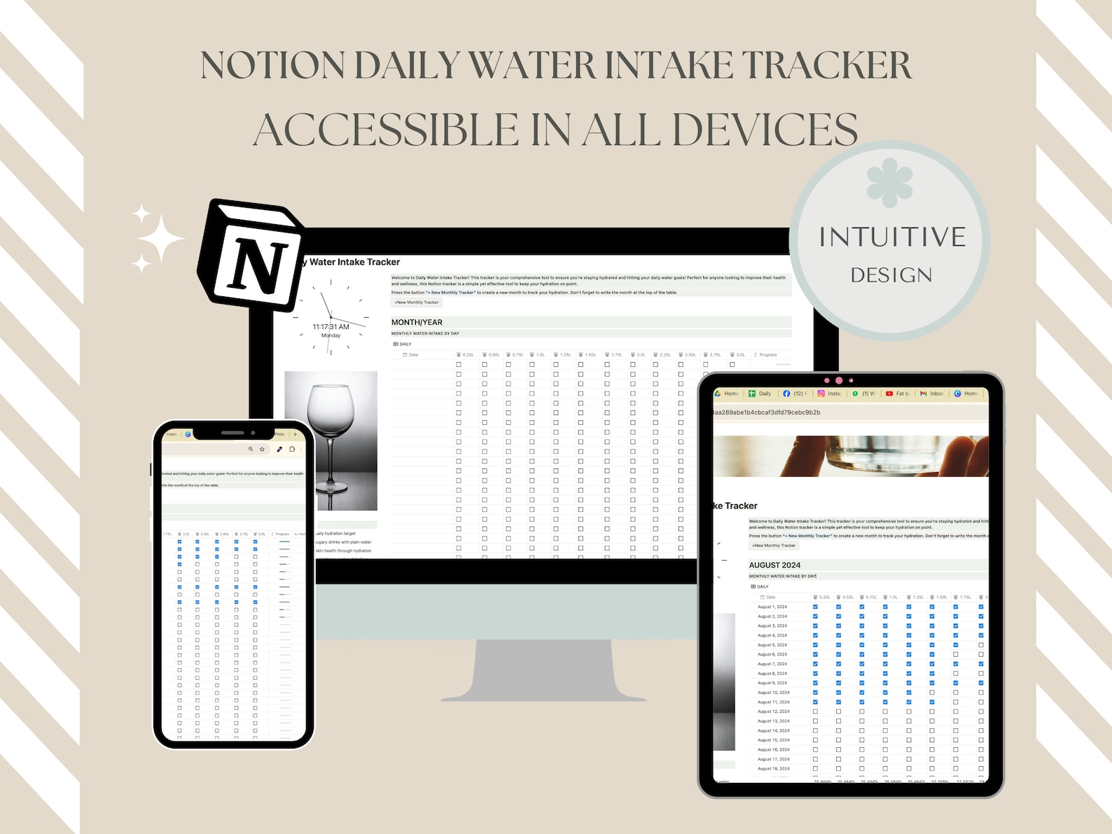 Notion Daily Water Intake Tracker | Digital Hydration Log | Stay ...
