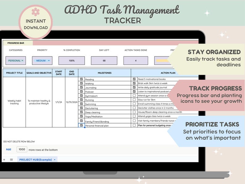 ADHD Task Tracker Spreadsheet | Task Management | Task Planning ...