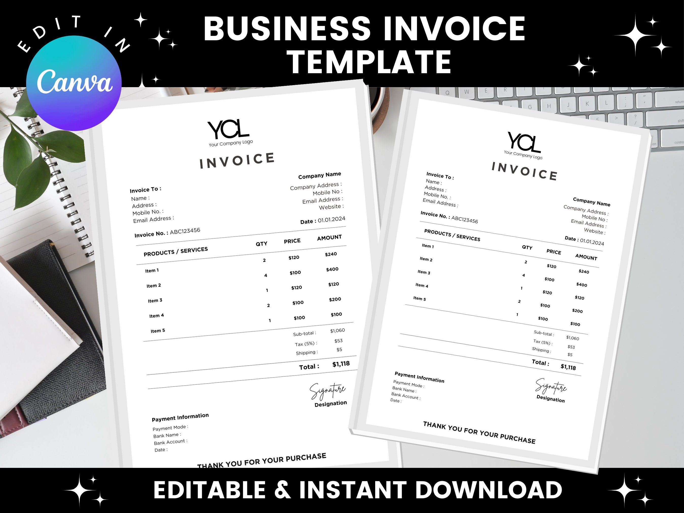 Editable Invoice Template | Business Receipt | Simple Invoice ...