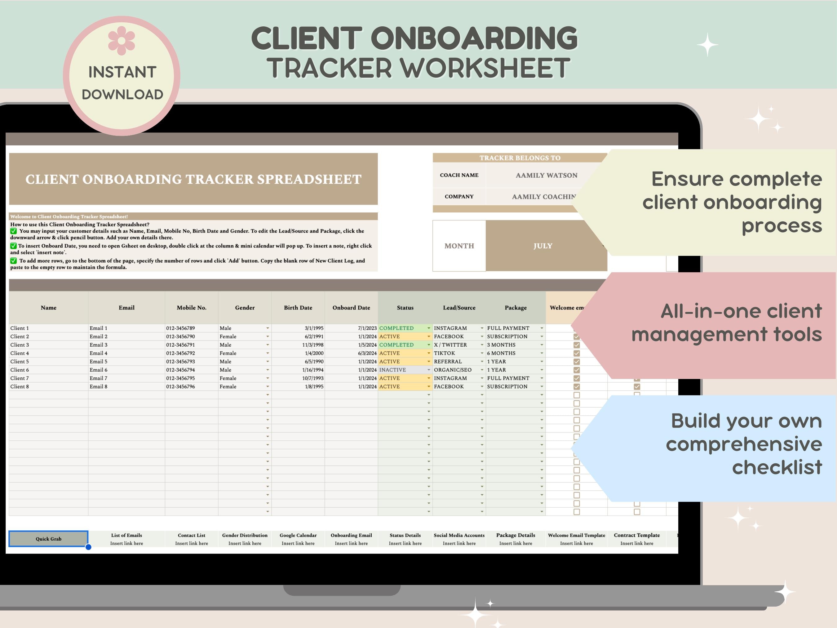 Client Onboarding Tracker for Coaches | Client Session Management ...