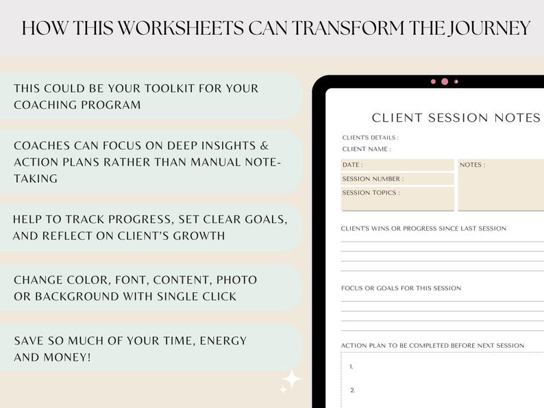 Coaching Worksheets for Coaching Business | Client Session Tracker ...