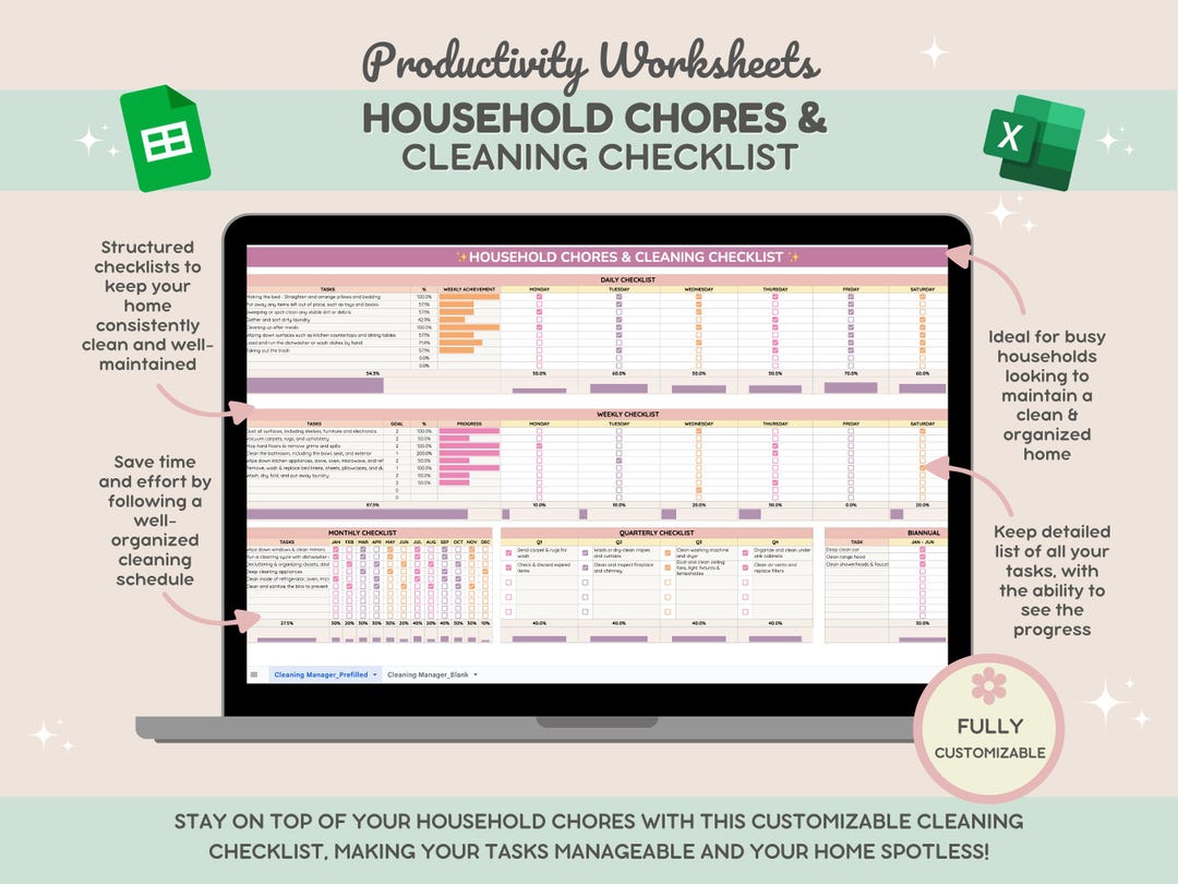 Household Chores & Cleaning Checklist | Daily, Weekly, Monthly Cleaning ...
