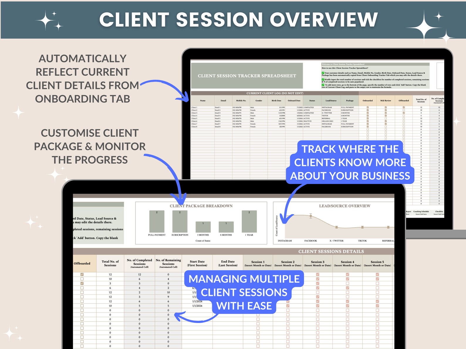 Customer Onboarding Tracker Client Session Management Onboarding Checklist Google Sheets & Excel ...