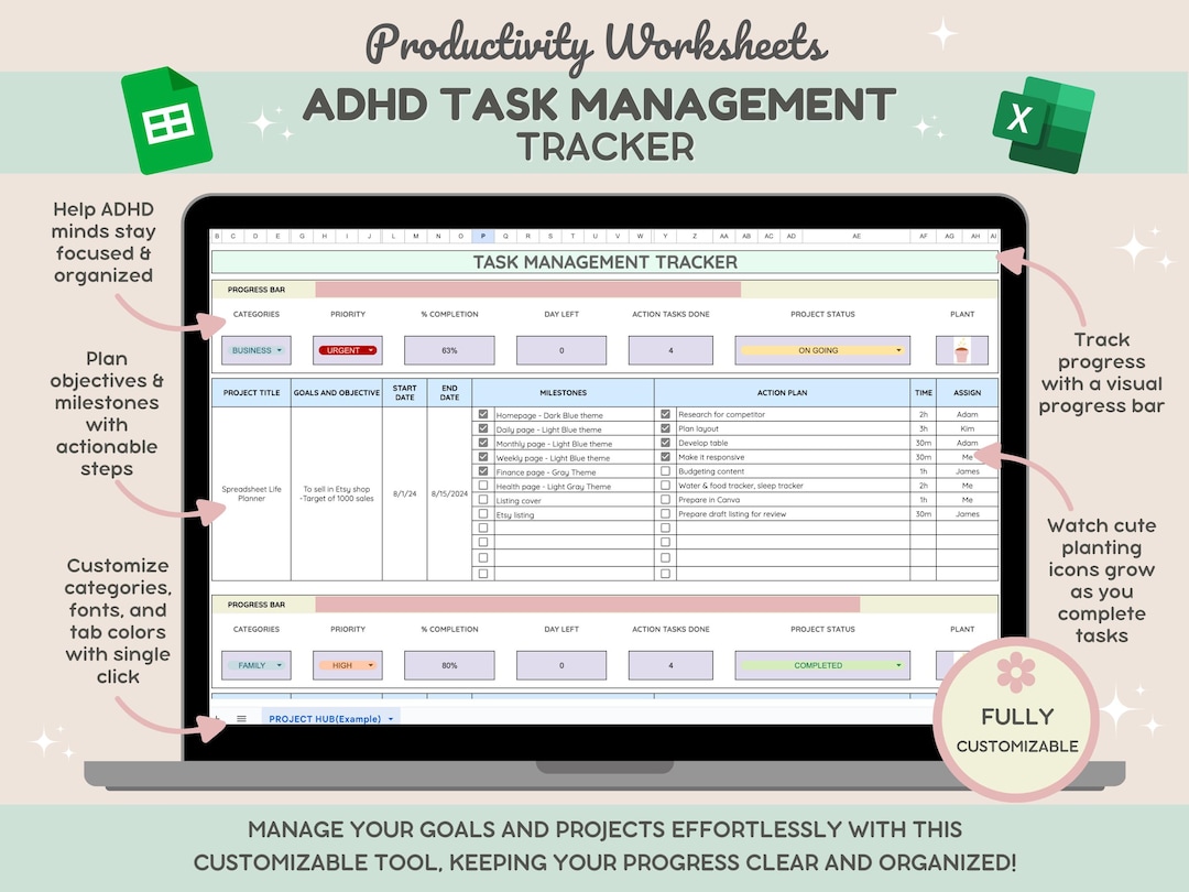 ADHD Task Tracker Spreadsheet | Task Management | Task Planning ...