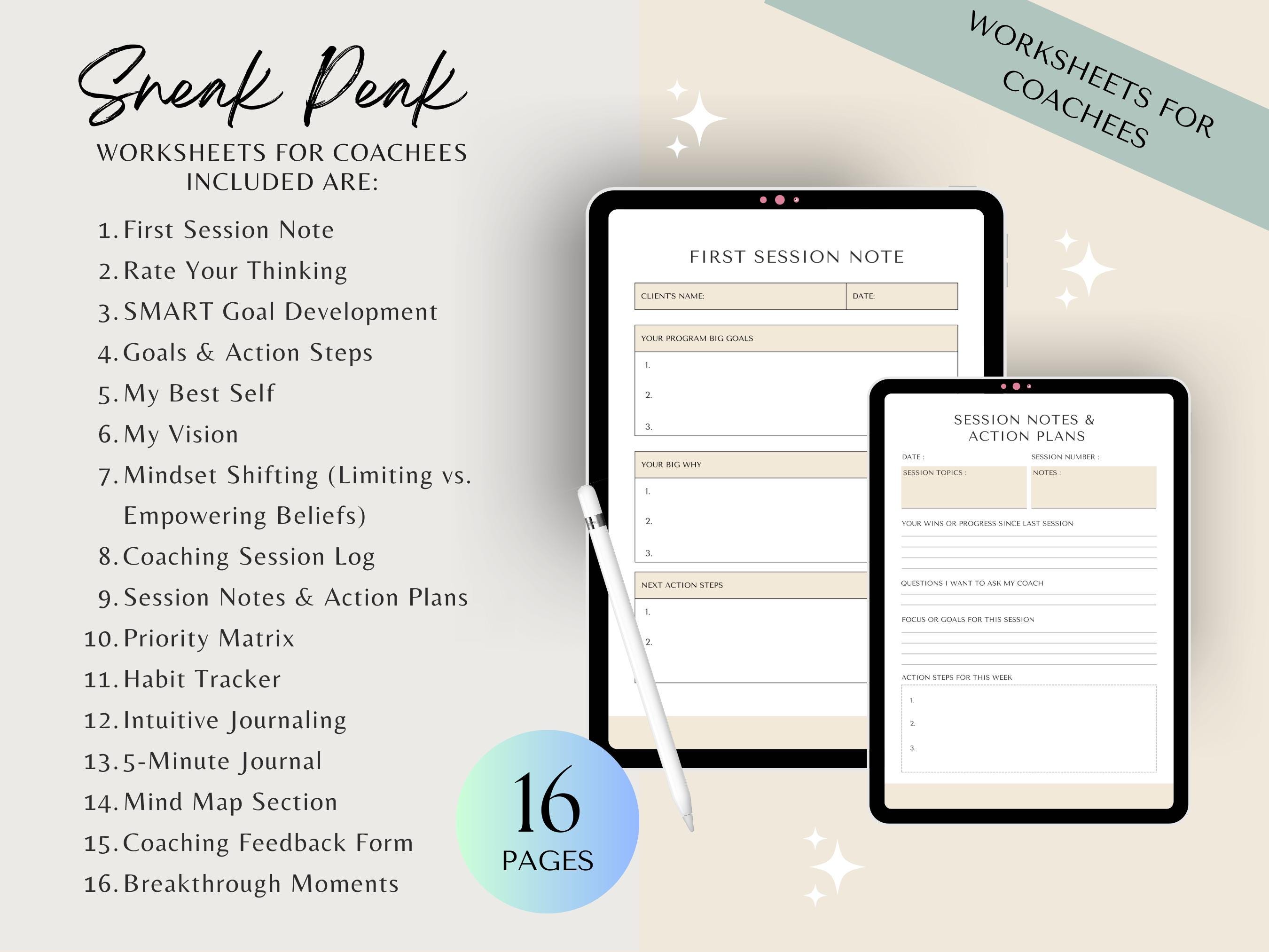 Coaching Worksheets for Coaching Business | Client Session Tracker ...