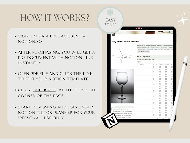 Notion Daily Water Intake Tracker | Digital Hydration Log | Stay ...