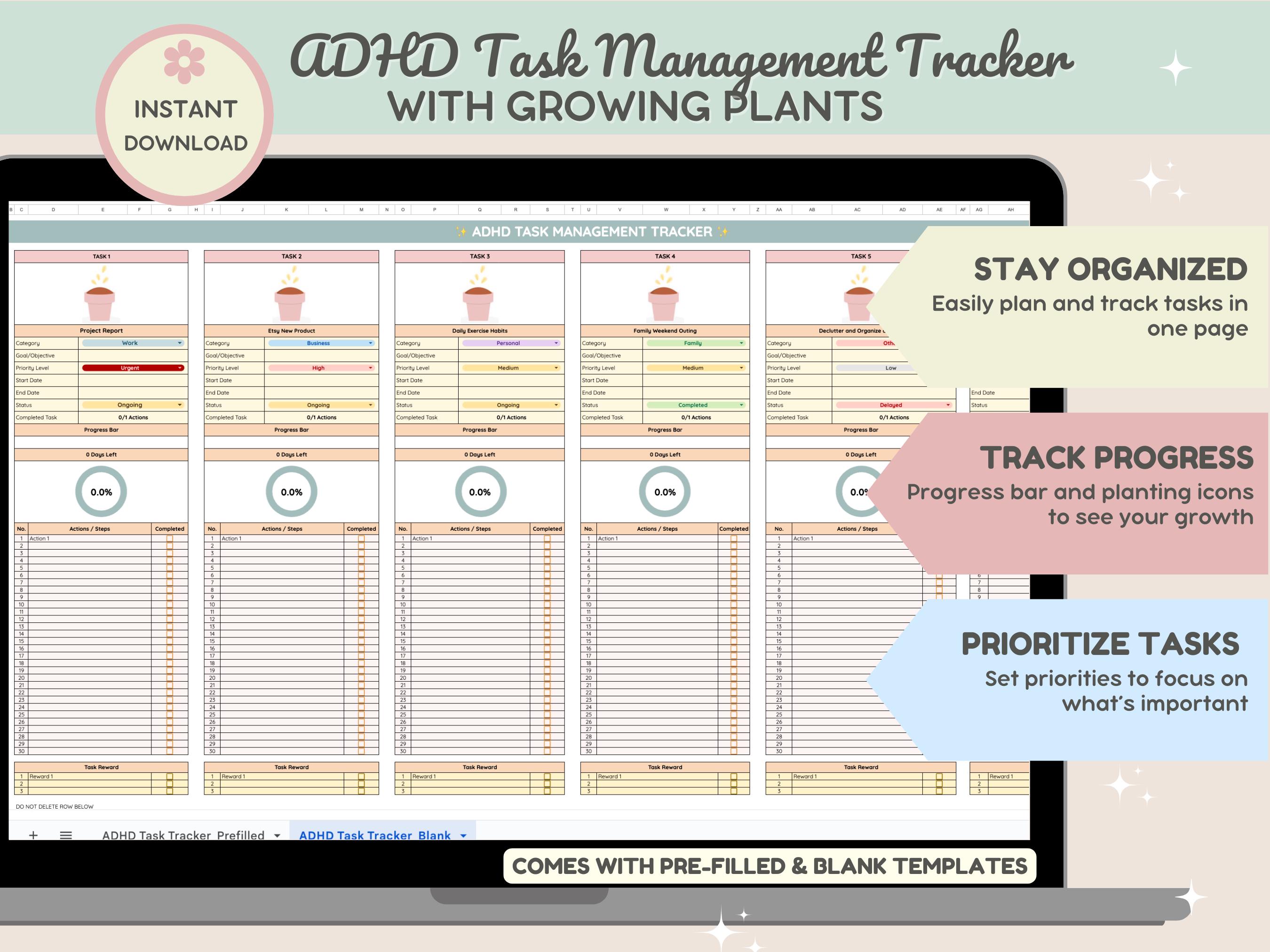 ADHD Task Tracker Spreadsheet | Task Management | Task Planning ...