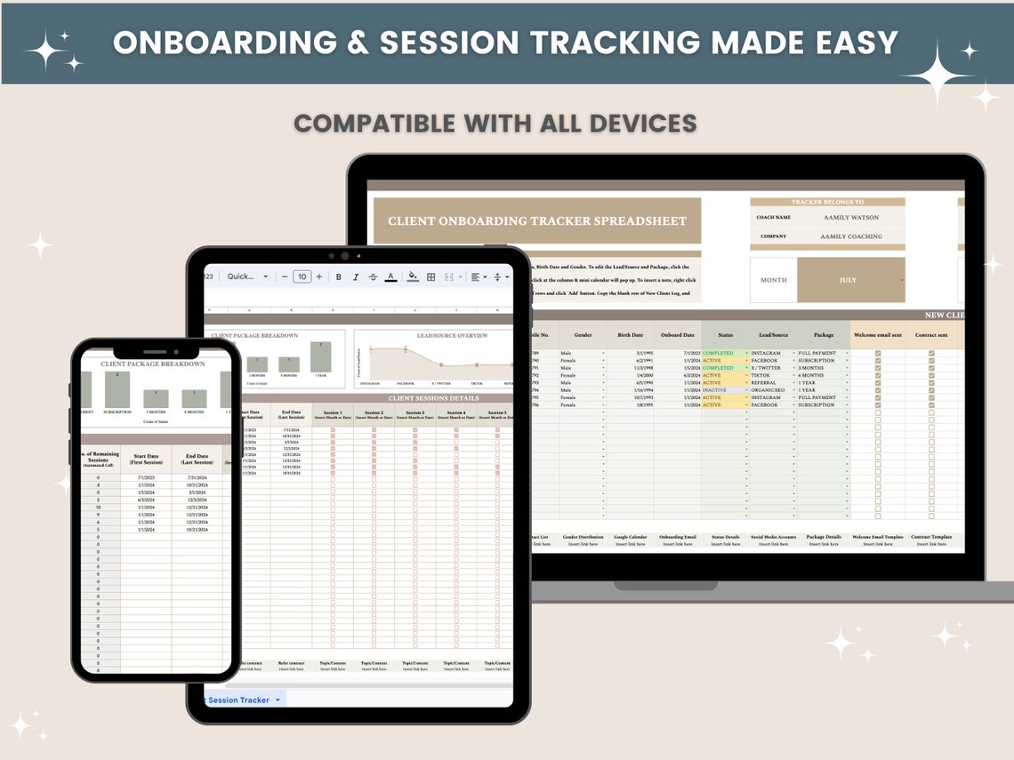Customer Onboarding Tracker Client Session Management Onboarding Checklist Google Sheets & Excel ...