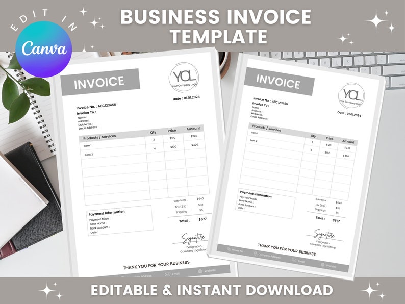 Editable Invoice Template | Business Receipt | Simple Invoice PDF ...