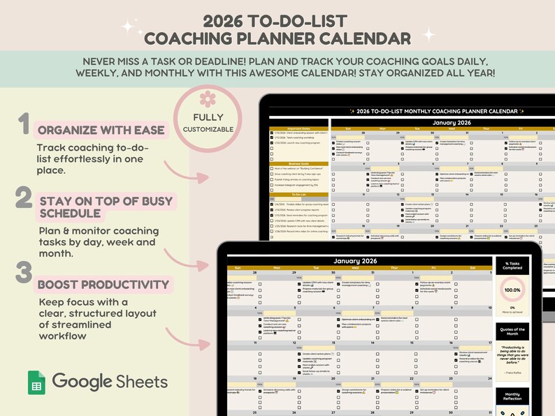 2026 Excel Calendar & Google Sheets for Coaches | Coaching Monthly ...
