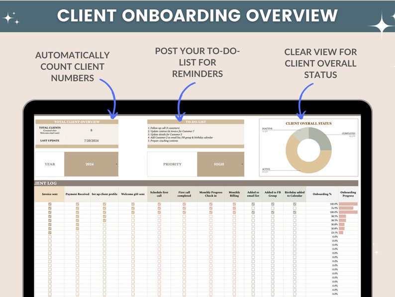 Customer Onboarding Tracker Client Session Management Onboarding Checklist Google Sheets & Excel ...