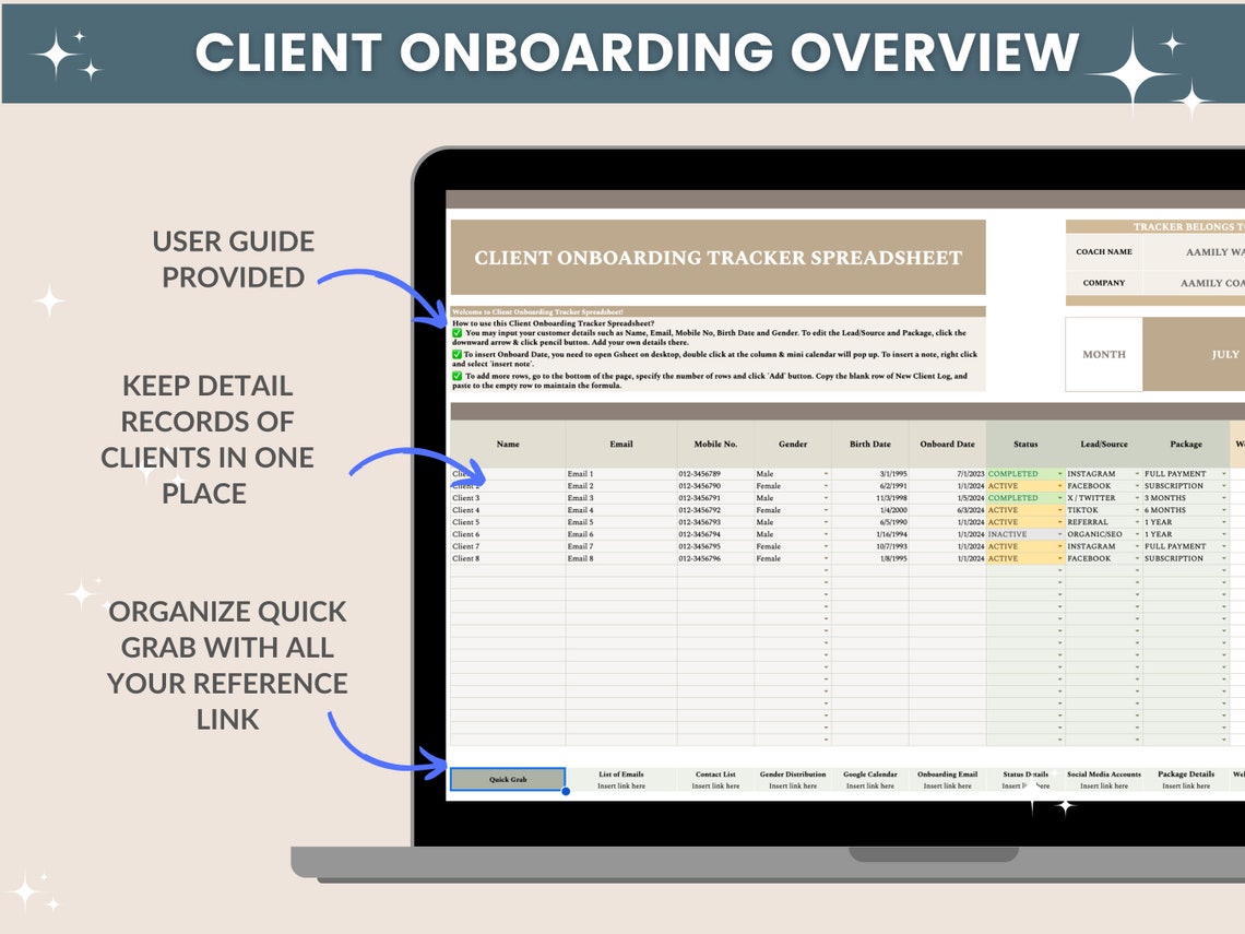 Customer Onboarding Tracker Client Session Management Onboarding ...