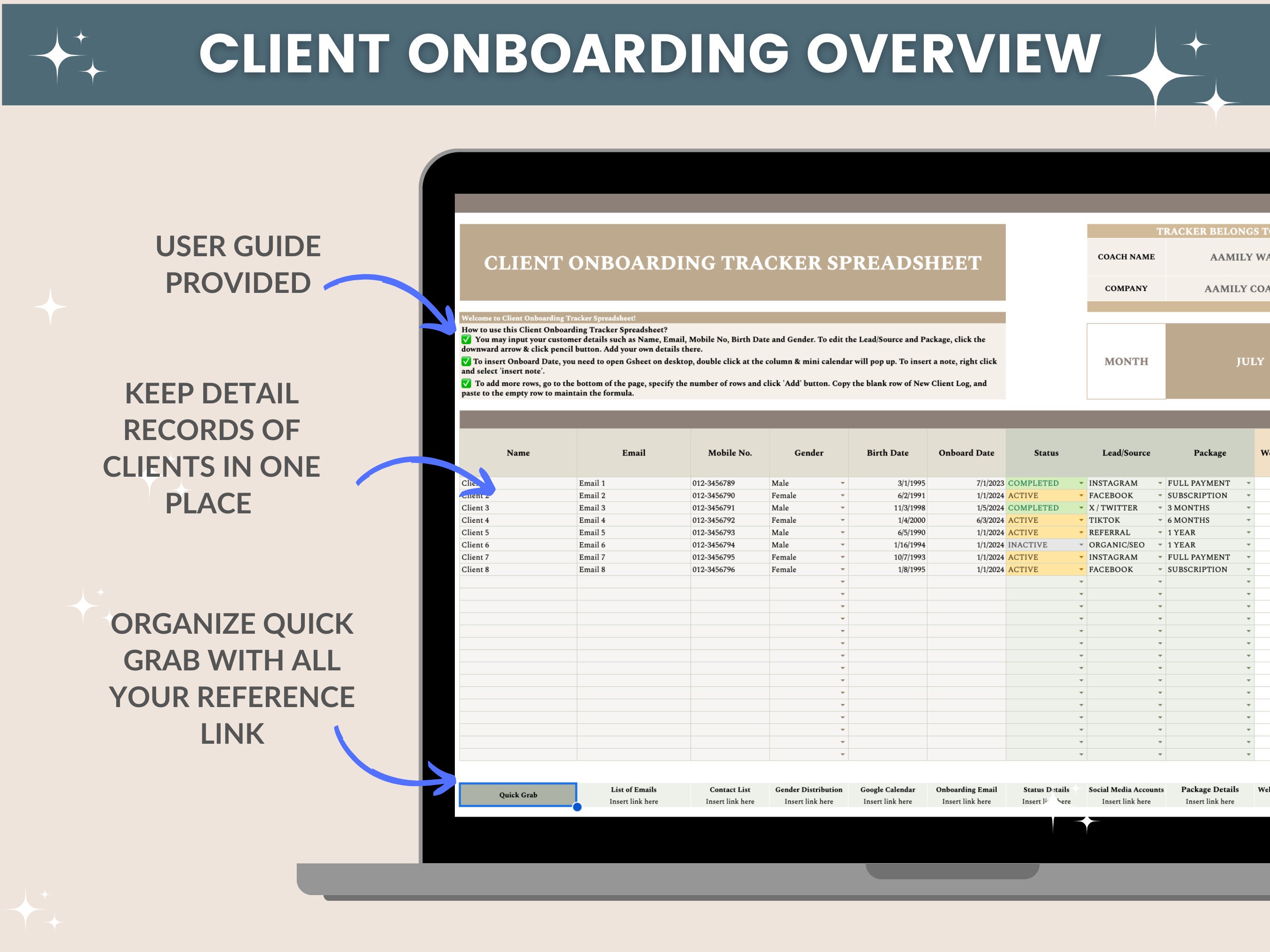 Customer Onboarding Tracker Client Session Management Onboarding ...