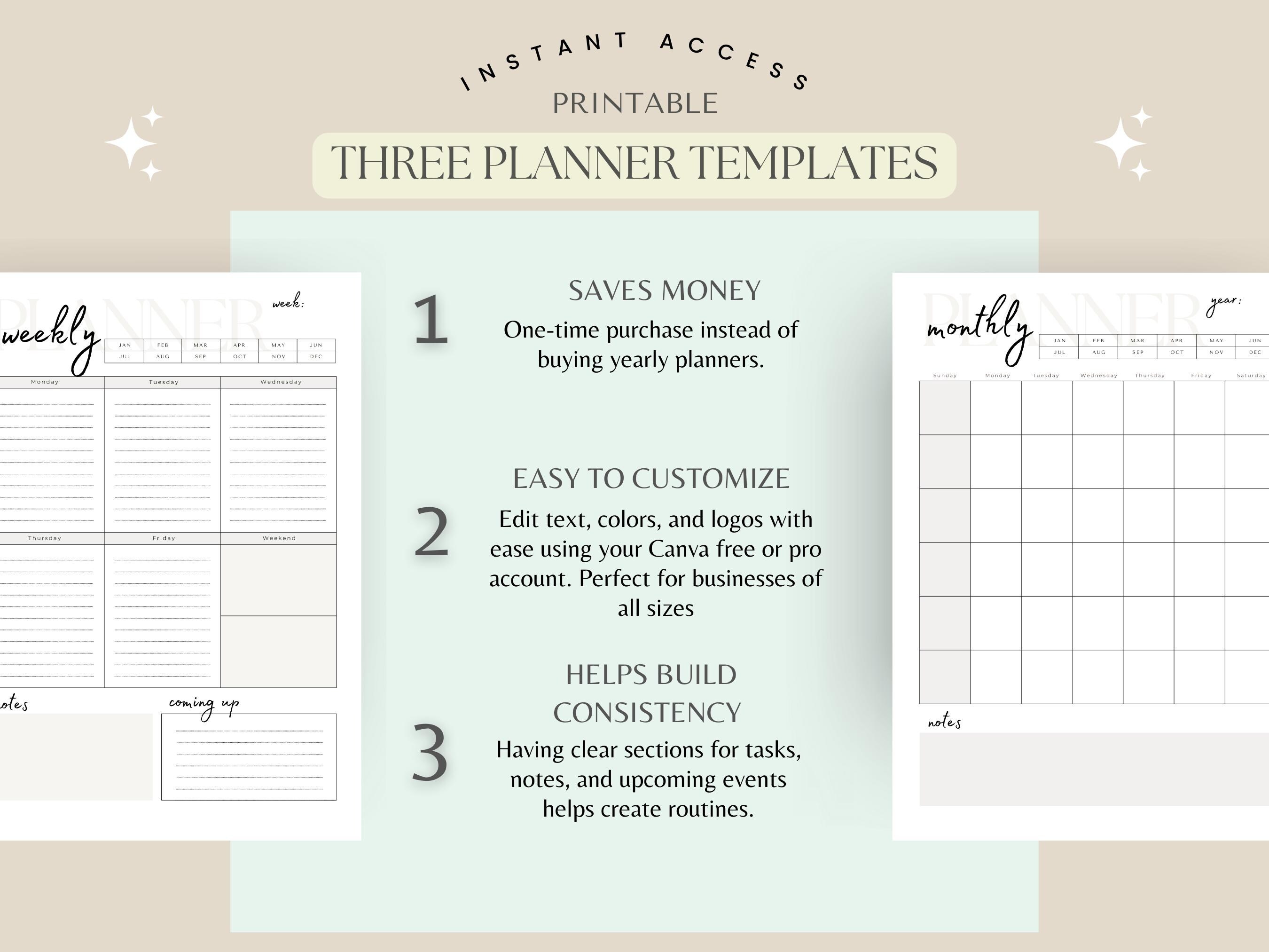 Printable Simple Planner, Daily Weekly Monthly Template Pdf,editable ...