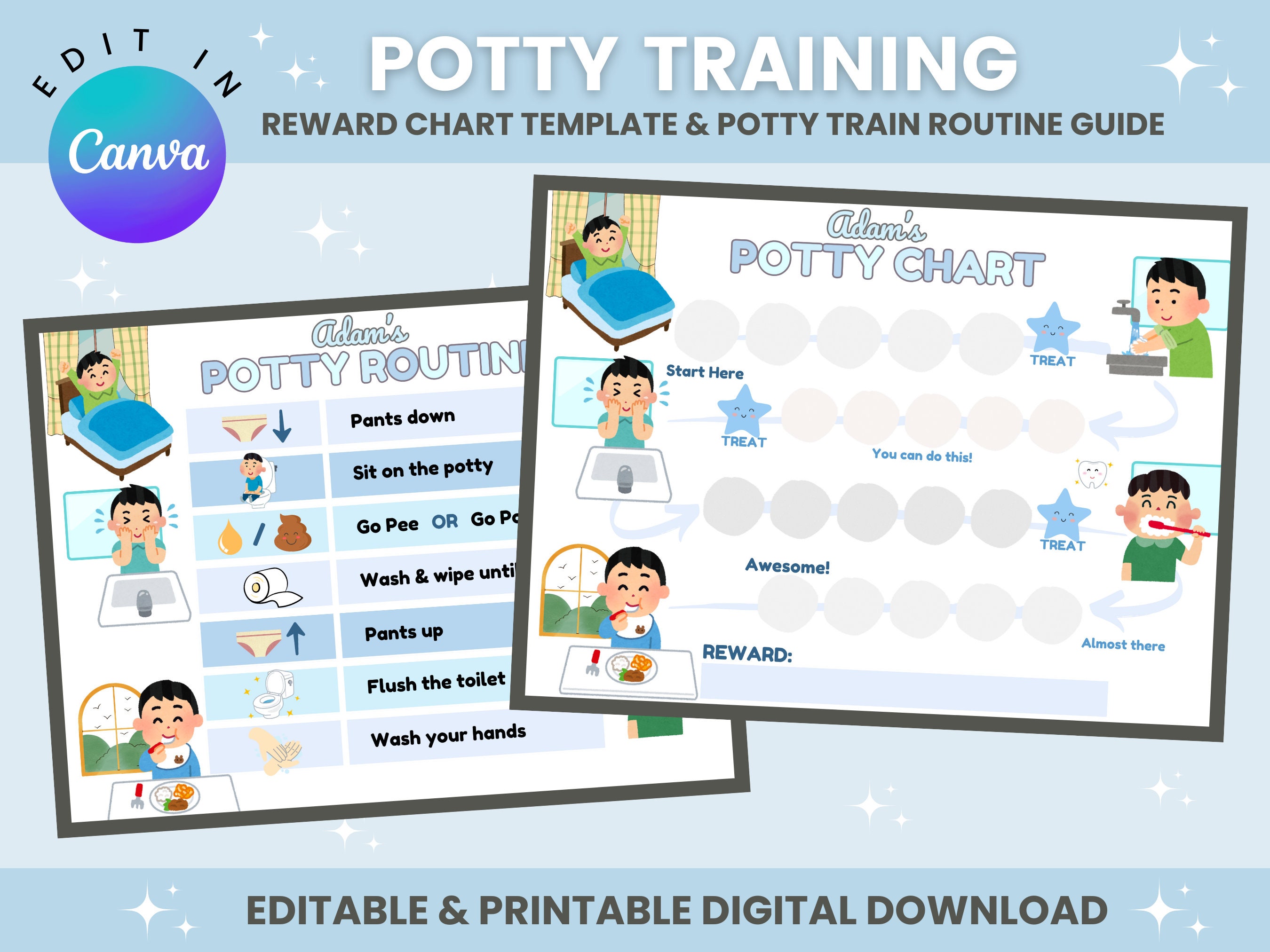 Editable Potty Training Chart Printable Potty Chart Toilet Training ...
