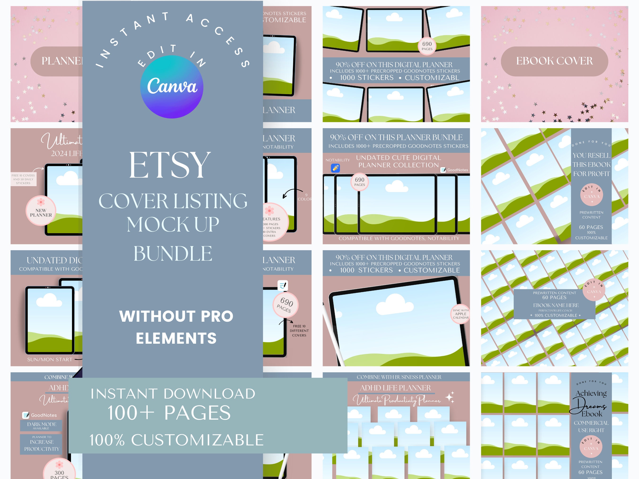 100+ Ultimate Etsy Cover Listing Mockup Bundle | Canva Templates for ...