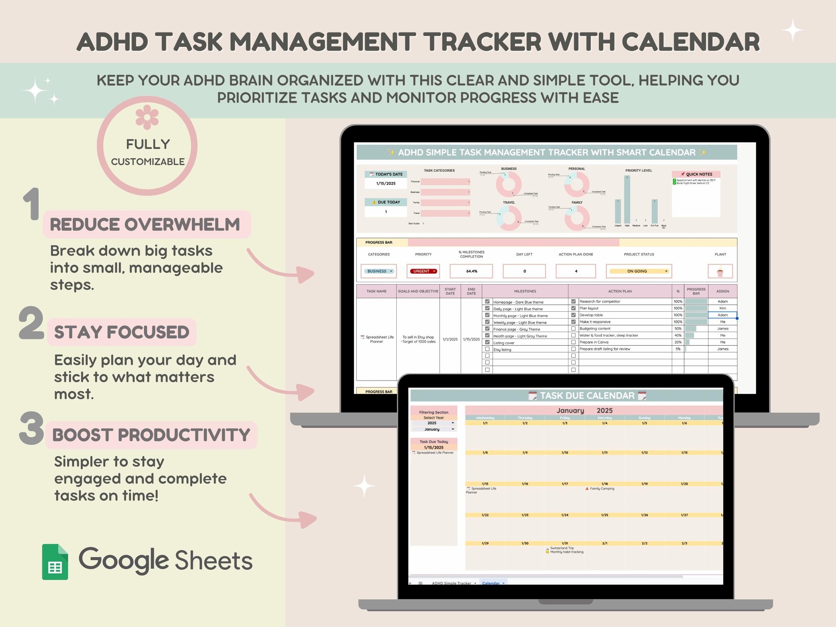 ADHD Task Tracker Spreadsheet | Task Management | Task Planning ...